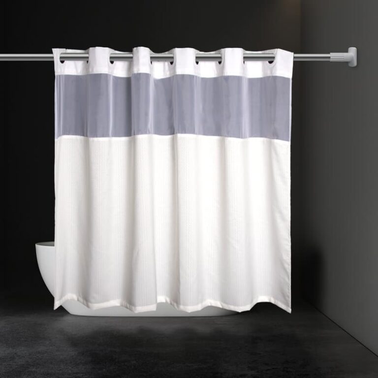 Flame-Retardant No-Hook Shower Curtain with 10 Built-in Grommets ...